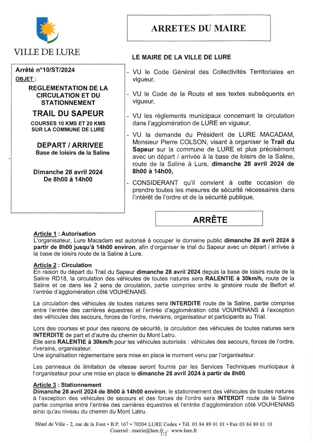 Arrêtés municipaux - Site Officiel de la Ville de Lure